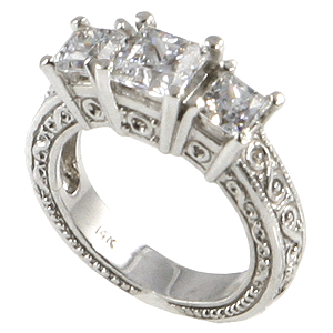 Platinum 2 ctw 3 Stone Antique Princess CZ Cubic Zirconia Ring , Cubic ...