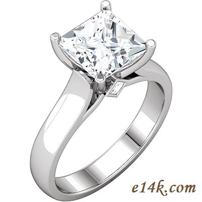 14k Gold Russian CZ Princess Cut Solitaire Engagement Ring w/ Accent ...