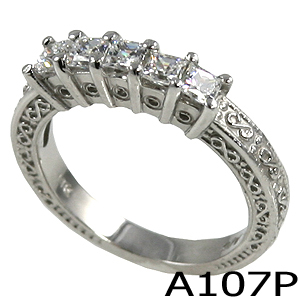 14k Gold 2ctw 3 Stone Princess Antique Band Wedding Set CZ Ring , Cubic ...