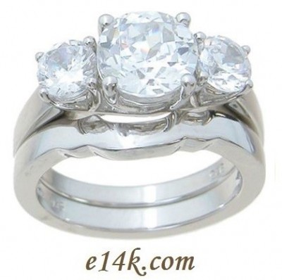 Sterling Silver 3 cttw Round Brilliant CZ Lucern Three Stone Ring ...