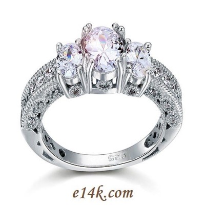 Sterling Silver 3.25cttw Oval Antique Inspired Three Stone Engagement Ring , Cubic Zirconia ...
